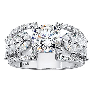 PalmBeach Jewelry Yellow Gold-Plated or Platinum-Plated Sterling Silver Round Cubic Zirconia Multi-Row Leaf Ring Size 7