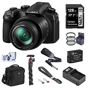 Panasonic LUMIX DC-FZ1000 II 20.1MP Digital Camera with 25-400mm f/2.8-4 Leica DC Lens Bundle with 128GB SD Card, Bag, Wrist Strap, Battery, Charger, Filter Kit, Flexible Tripod and Accessories