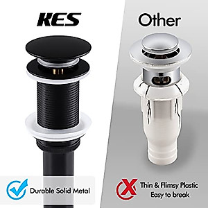 KES Bathroom Sink Drain Pop Up Drain Without Overflow, Vessel Sink Stopper Matte Black, All Metal Rustproof Brass and 304 Stainless Steel, S2008S62D-BK