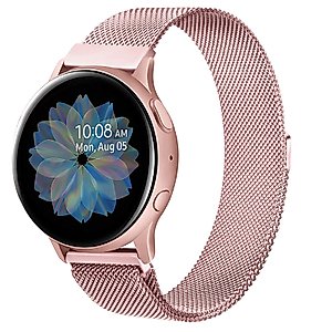 YILED Metal Bands for Samsung Galaxy Watch Active 2 40mm 44mm, 20mm Stainless Steel Mesh Watch Strap for Galaxy Watch 3 41mm 42mm (Rose Pink)