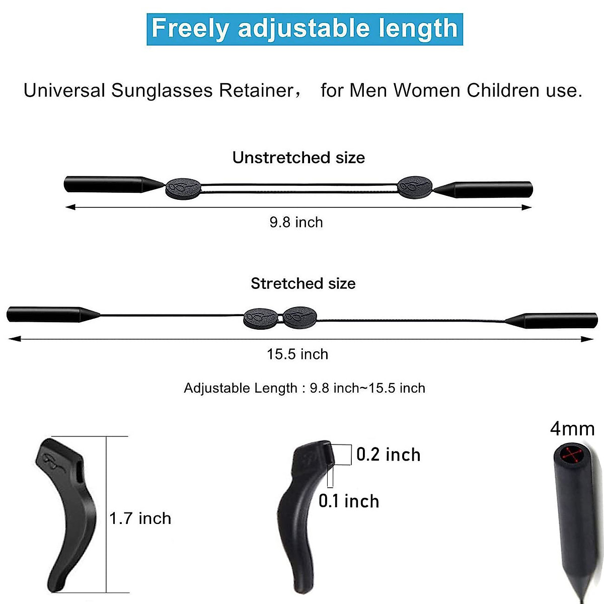 10 Pcs Glasses Strap, Sunglasses Strap, Eyeglasses Strap, 2 Pcs Upgrade Adjustable Eyewear Retainer, With 8 Pcs Ear Hooks, Sports Sunglasses Eyeglass Strap for Men Women Kids Glasses Holder Strap