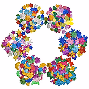 [6 Pack]Glitter Foam Letter Stickers Foam Stars Heart Self-Adhesive Stickers 3D Color Journaling Stickers for Kids Creative Toys DIY Scrapbooking Card Making Accessories,Assorted Mixed Colors.