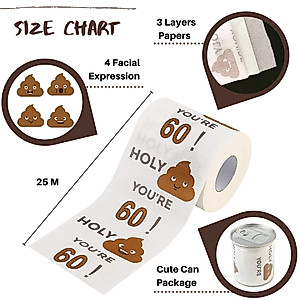 Happy 60th Birthday Gifts for Women and Men - 3-Ply Funny Toilet Paper Roll, Birthday Decorations for Him, Her, Novelty, Gag Funny Gift