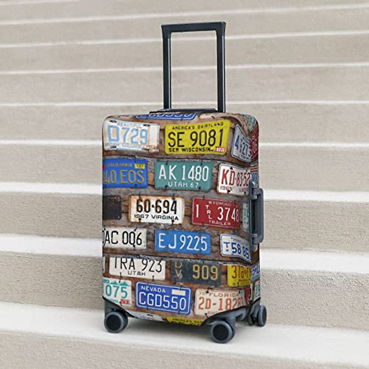 DOINBEE License Plates Suitcase Cover Old Car License Plates on The Wall Luggage Covers for Suitcase Colorful Printed Elastic Luggage Sleeves or Covers Travel Accessories Fit 18-21 Inch Luggage