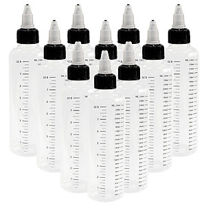 NANSHINE Graduated Bottles 10PCS 250ml(8.45oz) PET Plastic Pointed Bottles with Twist Top Cap Plastic Graduated PET Dropper Water Liquid Bottles