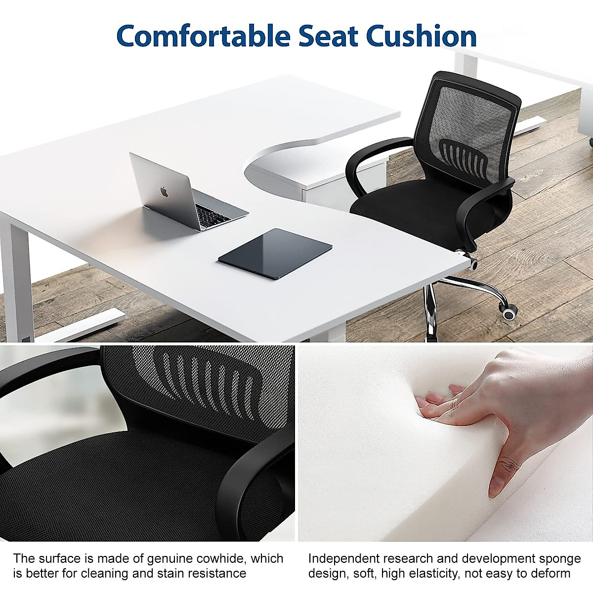 Black Office Desk Chairs with Lumbar Support, armrests Black Mesh Ergonomic Computer Chair can Lift and 360°Swivel, Made of Silver Aluminum Legs