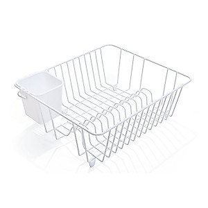 Smart Design Dish Drainer Rack - Small - In Sink or Counter Drying - Steel Metal Wire - Cutlery, Plates, Dishes, Cups, Silverware Organization - Kitchen (White - 14 x 5.5 Inch)