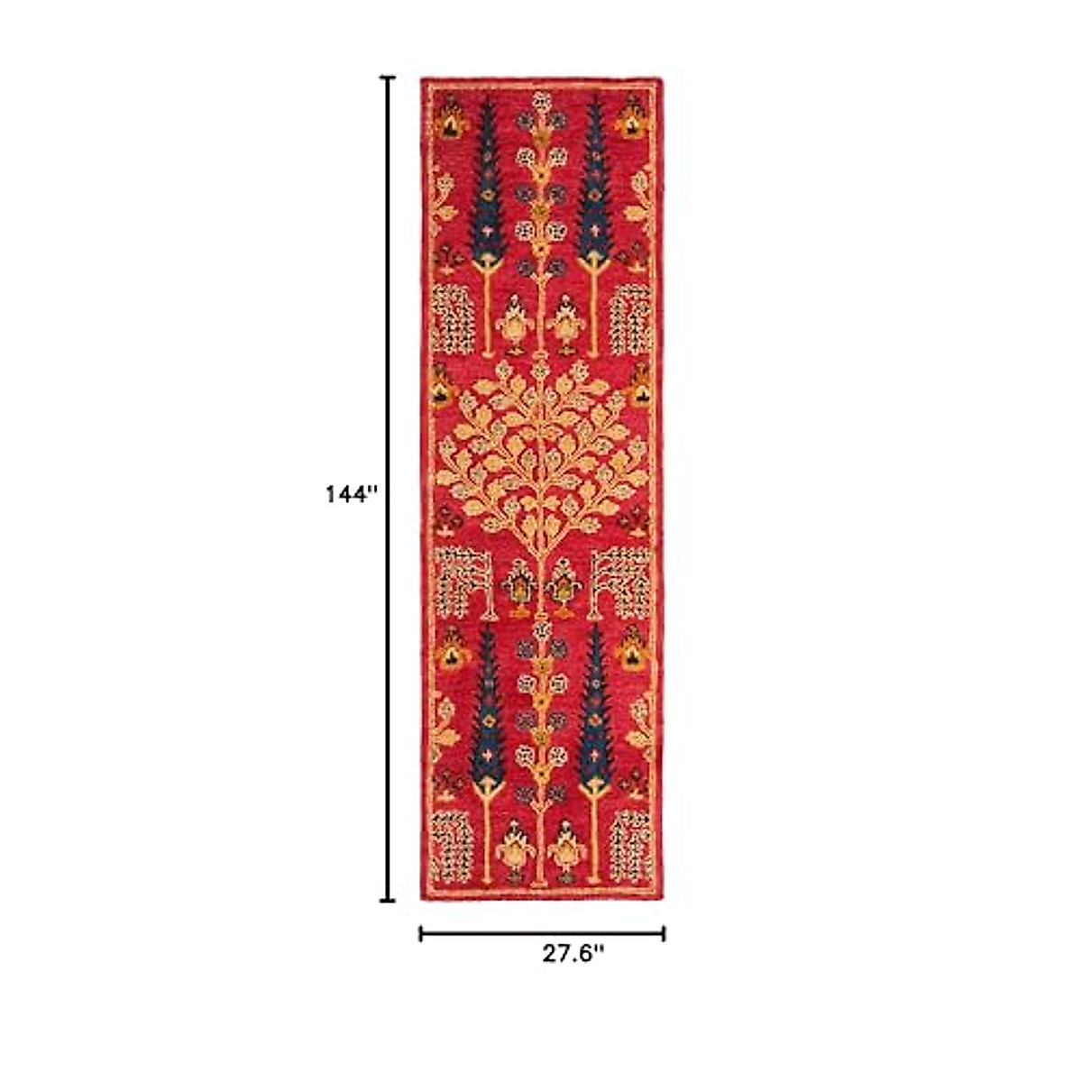 SAFAVIEH Heritage Collection Runner Rug - 2'3" x 12', Red & Multi, Handmade Traditional Oriental Wool, Ideal for High Traffic Areas in Living Room, Bedroom (HG418Q)