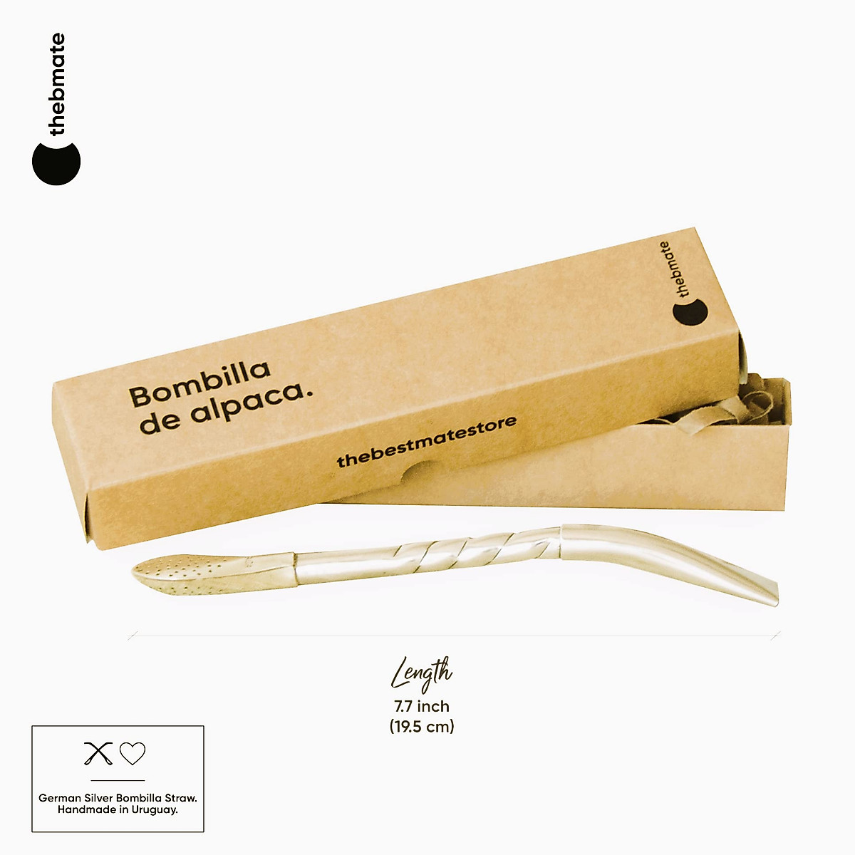 TheBmate Premium Bombilla Mate (Mate Straw) – Yerba Mate Bombillon Straw - Crafted German Silver (Alpaca) Bombilla Straw - Handmade in Uruguay – Cleaning Brush included