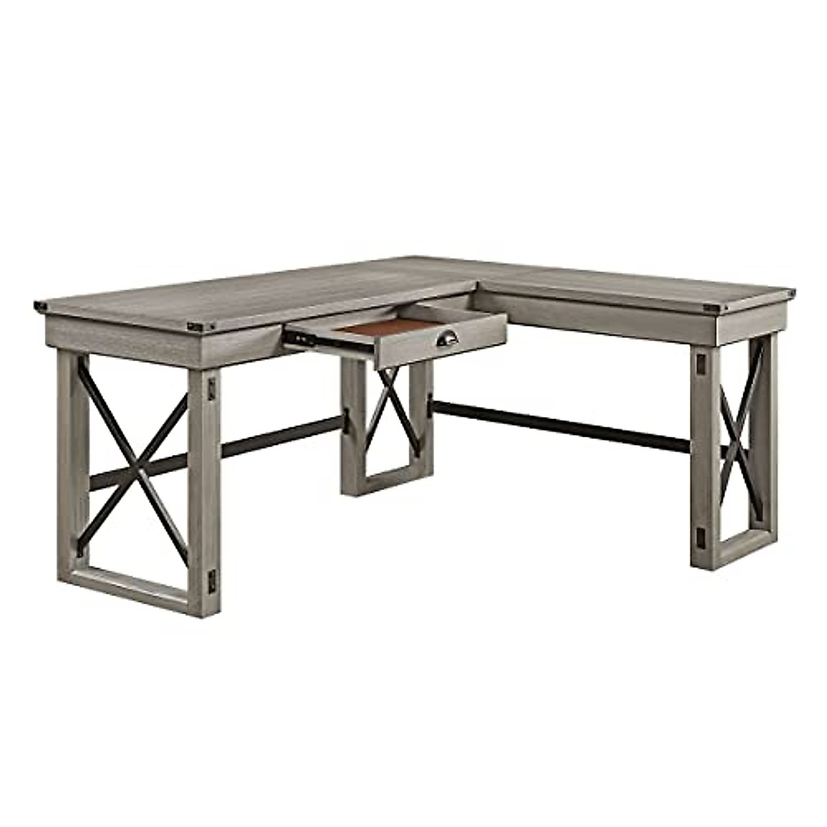 Knocbel Industrial L-Shaped Writing Desk with Storage Drawer and Lift Top, Home Office Workstation Corner Table Computer Desk, 67" L x 55" W x 30" H (Rustic Oak)