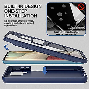 for Samsung Galaxy A12 Case with Built-in Screen Protector, Full Body Protection Shockproof Cover Case, [Rugged PC Front Bumper + Soft TPU Back Cover] Armor Protective Phone (Navy Blue), GTPY-SA12-B