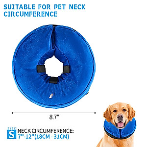 Anyoupin Inflatable Dog Cone Collar, Soft Cone for Dogs After Surgery Protective Recovery Alternative E Collar Cone for Small Dogs and Cats, Blue, S(Neck: 7-12")