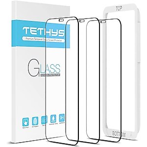 TETHYS Glass Screen Protector Compatible for iPhone 12 / iPhone 12 Pro 2020 6.1 Inch 3 Pack Case Friendly, Edge to Edge Coverage Tempered Glass, Guidance Frame Included