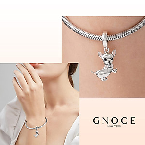 GNOCE Chihuahua Pendant Charm Sterling Silver Dangle Animal Charms Bead Fit Bracelet/Necklace Gift For Women Wife