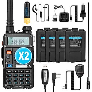 BAOFENG Ham Radio, UV-5R Pro 8W Walkie Talkies, Handheld Dual Band Two Way Ham Radios Long Range with Rechargeable Battery, Earpieces, Mic, Antenna and Programming Cable (2 Pack)