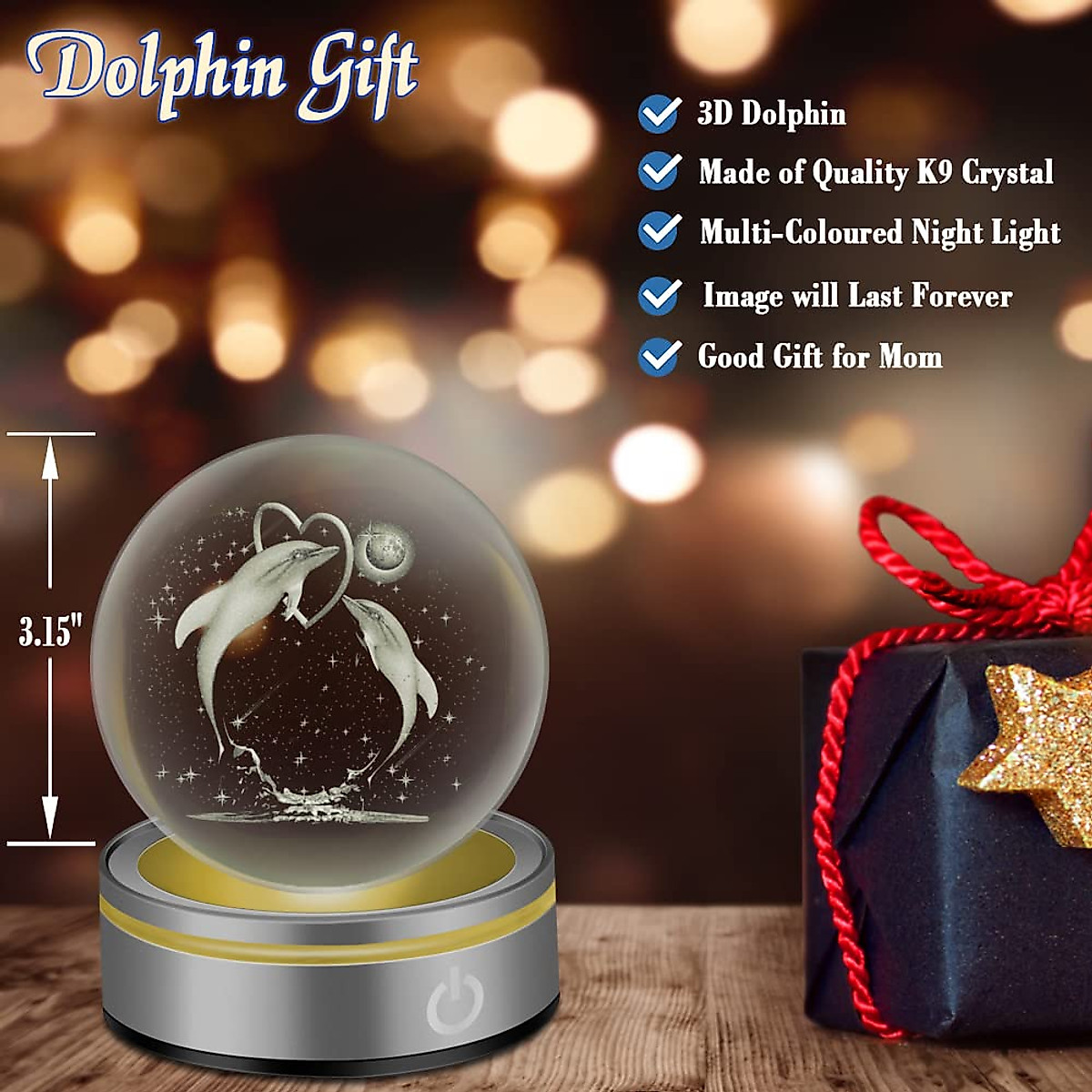 IFOLAINA 3D Dolphin Crystal Ball Night Lights Exquisite Crystal Dolphin Figurines for Bedroom Decor Perfect Dolphin Gifts and Collectibles Dolphin Lovers Gifts for Her Birthday Mothers Day