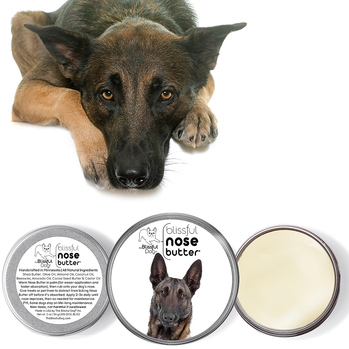 The Blissful Dog Belgian Malinois Nose Butter, Versatile Dog Nose Balm for Dry Nose, Handcrafted Nose Moisturizer, Easy-to-Apply Dog Essentials, Unscented, 2 oz.