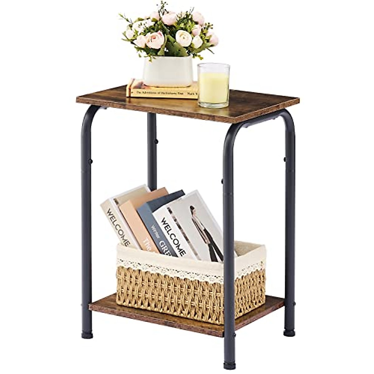 Tajsoon Small End Table with 2 Tier Storage Shelves, Small Side Table for Small Spaces, Sofa Table, Bedside Table, Small Table for Living Room, Bedroom, Sturdy Frame & Easy Assembly