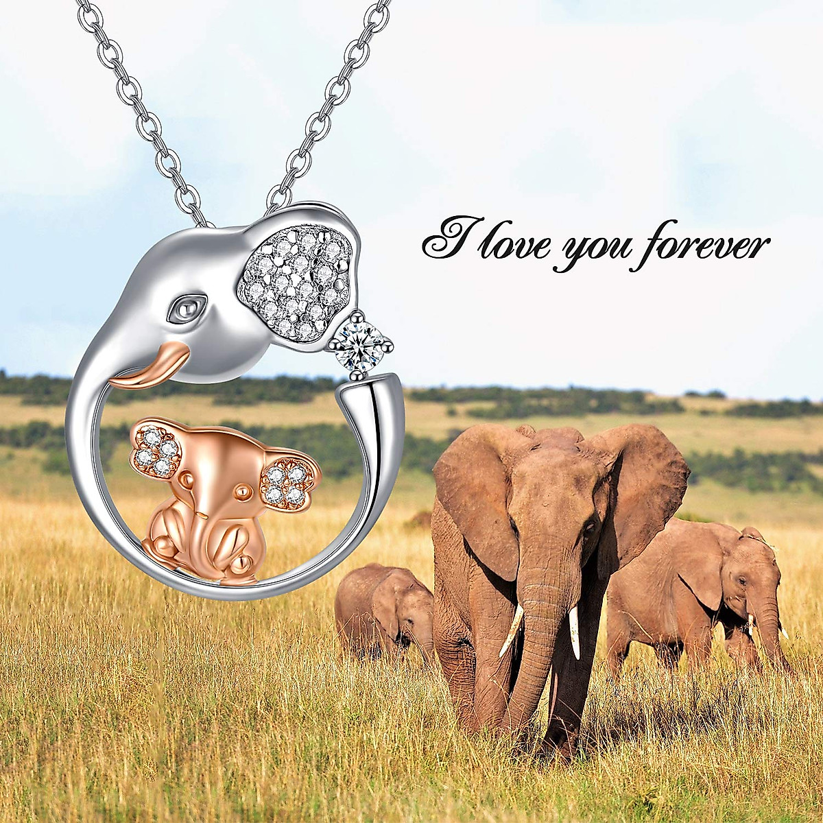 AOBOCO Elephant Jewelry Gifts for Women Sterling Silver Elephant Family Necklace for Mom Daughter Wife Grandma