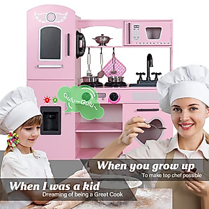 TaoHFE Wooden Play Kitchen Kids Kitchen Playset Toy Kitchen Sets for Girls Gift Kids Kitchen Playset Pink Toddler Kitchen for Kids Age 3+ Pretend Play with Lights & Sounds (Pink)