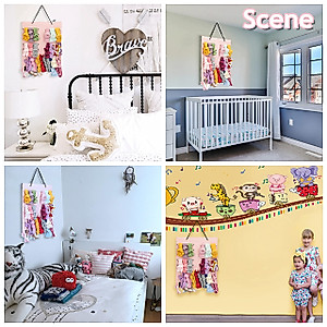 PACMAXI Hanging Baby Girl Headbands Storage Organizer, Newborn Headbands and Bows Holder(10 Snap Band+18 Snaps,Pink)