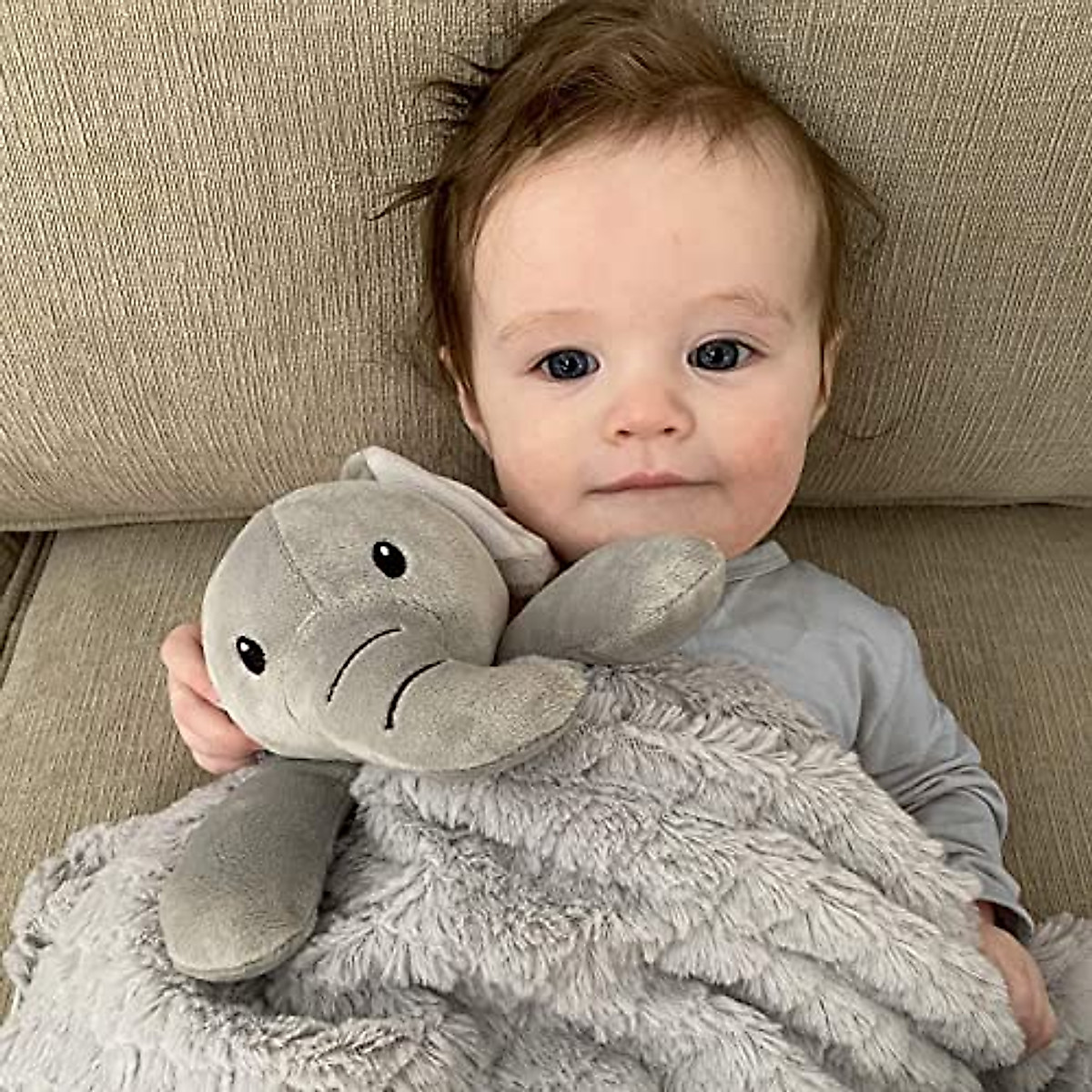 EVERYDAY KIDS Large Lovey Baby Security Blanket for Boys and Girls Sweet Elephant Stuffed Animal on 30” Gender Neutral Gray Snuggle Baby Blanket; Fluffy Fleece with Attached Plush Toy to Cuddle