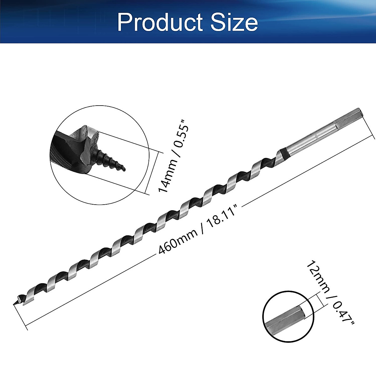 Auniwaig Auger Drill Bit Wood Hex Shank 14mm Cutting Dia High Carbon Steel for Electric Bench Drill Woodworkingpentry