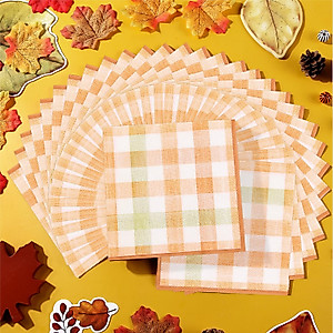 ​Quera 50 Pack Fall Plaid Paper Napkins Autumn Cocktail Napkins Tartan Check Scottish Square Disposable Bar Napkins for Thanksgiving Party, Baby Shower, Celebration Party