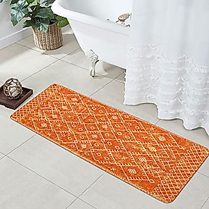 Uphome Bathroom Runner Rug 18x47 inch Long Boho Bath Mat Non-Slip Moroccan Farmhouse Orange Bath Rug Soft Velvet Machine Washable Bathroom Mats for Tub Sink Shower