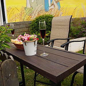 MEOOEM Patio Outdoor Bar Table 45 inch Height Bistro Table High Top Bar Table with Wooden-Like Top & Metal Frame for Outdoor Home Kitchen Cafe Bistro