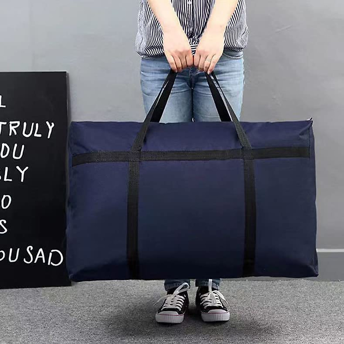 JMMBY Thickened Extra Large Storage Bag with Zippers & Carrying Handles,28 gallon,Moving Bags for household or travel.Waterproof fabric (1 Pack)