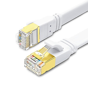 Yauhody CAT 8 Ethernet Cable 25 ft, High Speed 40Gbps 2000MHz Flat Heavy Duty Internet Cable with Gold Plated RJ45 Connector, Indoor&Outdoor Network Wire for Gaming,Router,Modem,PC,Laptop(White)