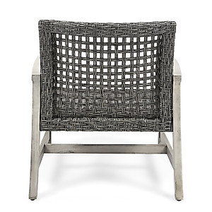 GDFStudio Outdoor Wood and Wicker Club Chairs (Set of 2), Gray Finish and Mixed Black