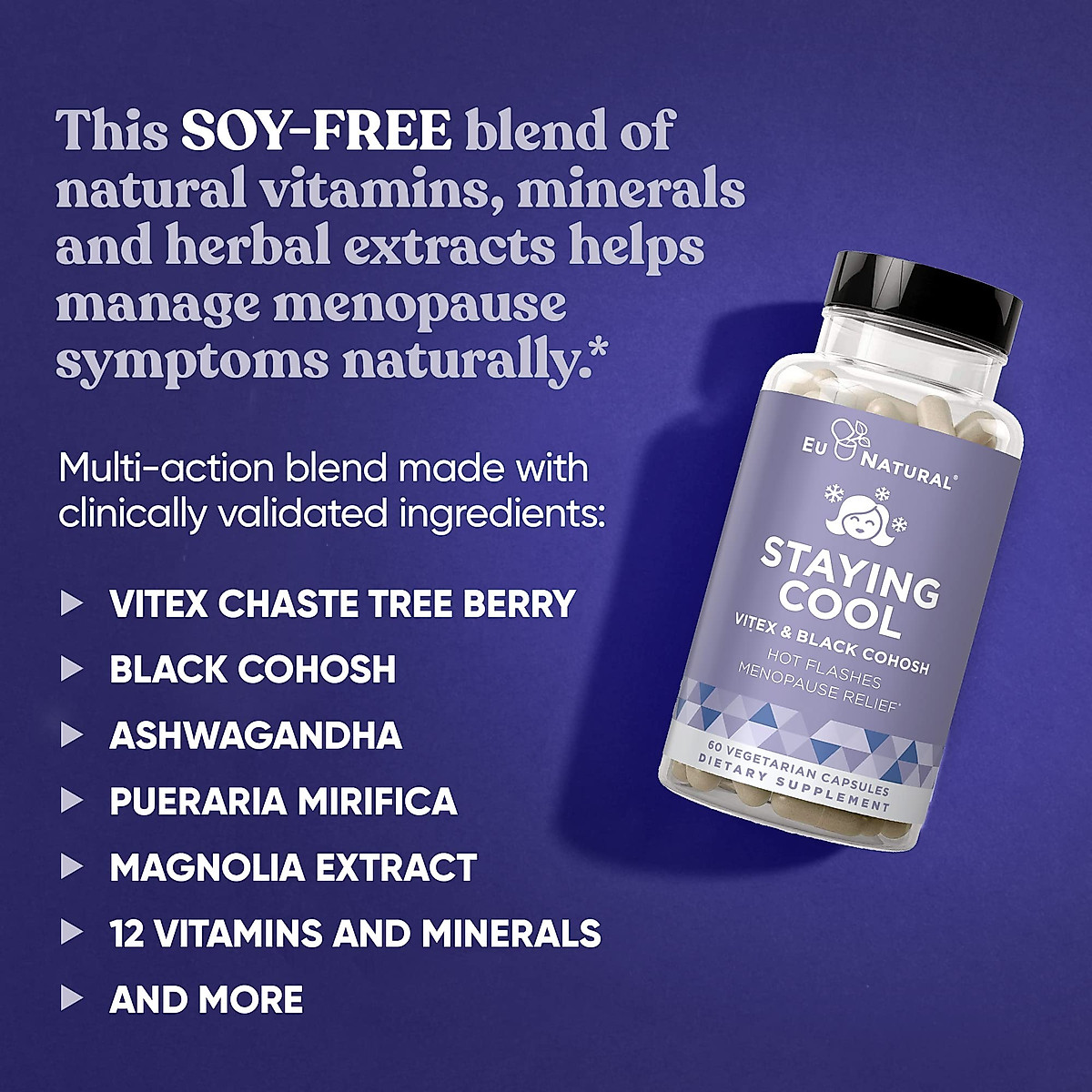 Staying Cool Menopause Supplements for Women – Hormonal Hot Flashes, Weight Support, Night Sweats – Vitex Chaste Tree & Black Cohosh Pills for Natural Relief – 60 Vegetarian Soft Capsules