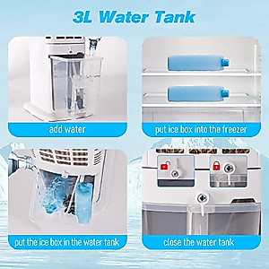 E-Macht Evaporative Air Cooler with Fan & Humidifier, 3-in-1 Portable Air Conditioners, 3 Speeds & 3 Modes, 80° Oscillation Swamp Cooler for Bedroom with Remote Control, 3L Water Tank, 2 Ice Packs