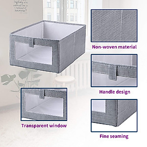 FITY Foldable fabric storage box,storing clothes,toys,books,office supplies,with transparent window,suitable for children's room,bedroom,closets,office storage cabinets,4 PCS (light gray) (Large)
