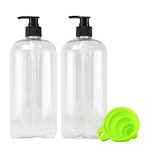 2 Pack Empty Pump Bottles - Plastic Pump Dispenser Bottle With Black Pump, Gift Box, And Collapsible Funnel For Hair Shampoo, Conditioner, Hand Soap, Laundry Detergent, And Hand Lotion