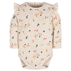 Gerber Baby Girl's 2-Pack Long Ruffle Sleeve Onesies, Mushrooms
