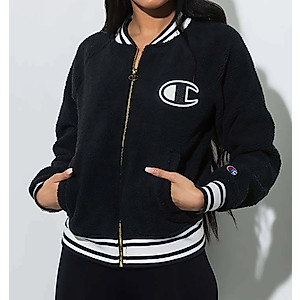 Champion Women's Sherpa Full Zip Jacket, Black, Medium