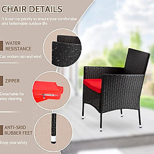 FDW Patio Furniture Set 4 Pieces Outdoor Furniture Wicker Patio Chair Rattan Patio Furniture Patio Conversation Set for Outdoor Indoor Use with Loveseats Coffee Table,Red Cushion