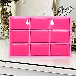 Didiseaon Plastic 3- Layer 9- Drawer Jewelry Box, Compact Storage Organization Drawers Set for Cosmetics, Hair Care, Bathroom, Office, Dorm, Desk, Countertop, 7“X4.6X3.81, Rosy