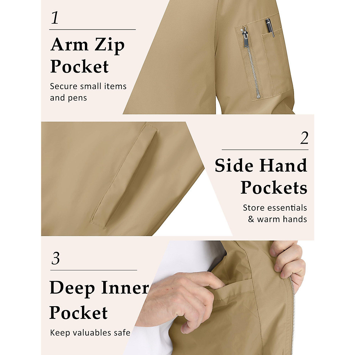 MAGCOMSEN Bomber Jacket Men Light Spring Jackets Lightweight Bomber Jacket Zip Up Light Coat with Pocket Casual Jacket Khaki,L