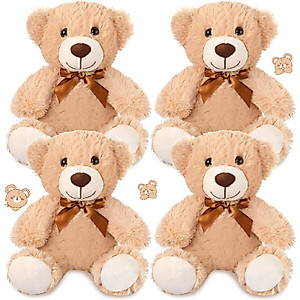 Civaner 4 Pack 14 Inches Christmas Bear Plush Stuffed Animals Cute Soft Bears Bulk for Girls Boys Girlfriend (Light Brown)