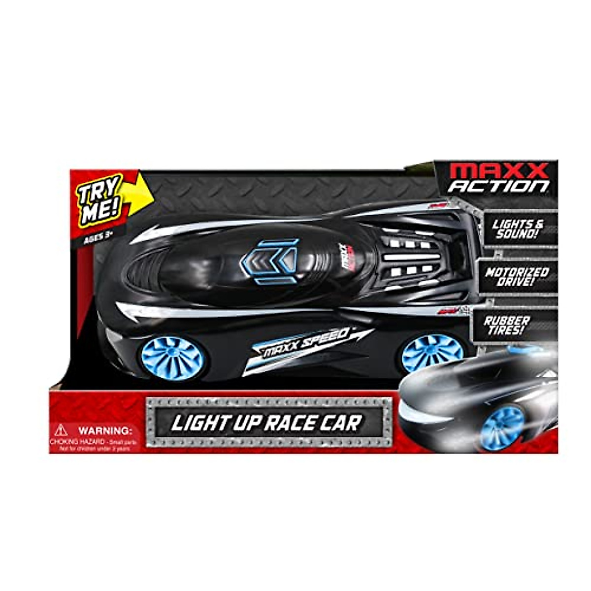 Sunny Days Entertainment Race Car – Lights and Sounds Racing Toy with Motorized Drive | Light Up Sports Toys Vehicle Gift for Kids | Color May Vary – Maxx Action