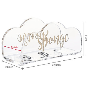 MyGift Decorative Clear Acrylic Kitchen Sink Sponge Holder with Draining Holes and Gold Curvie SPONGE Wording Design