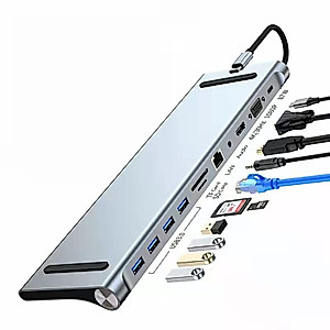 USB C Hub Laptop Dock, 11-in-1 11-in-1 Multiport Adapter Hub with Ethernet, 4K HDMI, VGA, 4 USB, 100W PD, SD/TF Card Reader, Mic/Audio, USB-C 3.0. SD/TF and More Type-C Devices for MacBook Pro Air