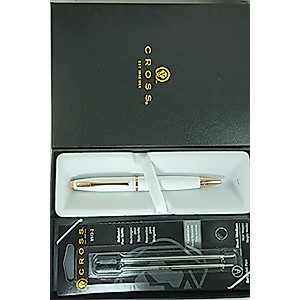 A.T. Cross Pearlescent Lightening White Medalist and 23KT Rose Gold Appointments and Cross signature mid Band Calaise Ballpoint Pen and two Bonus refills A Gift Pen for Anyone and Any Occasion