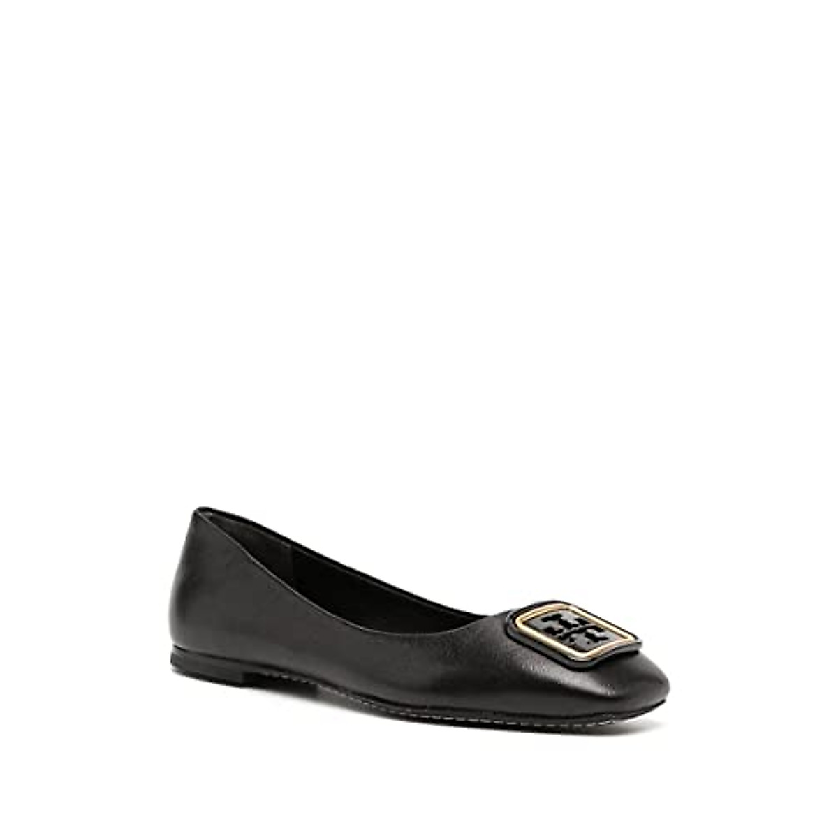 Tory Burch Women's Black Leather Georgia Square Toe Logo Flats Shoes (us_footwear_size_system, adult, women, numeric, medium, numeric_6)
