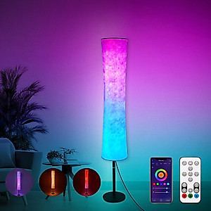 Houkiper RGB Floor Lamp - 61" Led Floor Lamps for Living Room Modern Smart Lamp Alexa App Control RGB Standing Lamp with DIY Mode, Music Sync & White Fabric Shade, Color Changing Led Lamp for Bedroom