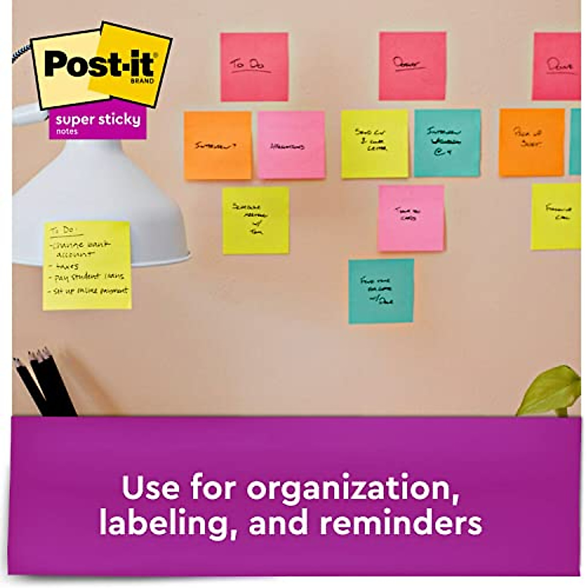Post-it Super Sticky Notes, 3x3 in, 6 Pads, 2x the Sticking Power, Supernova Neons, Neon Colors, Recyclable (654-6SSMIA)